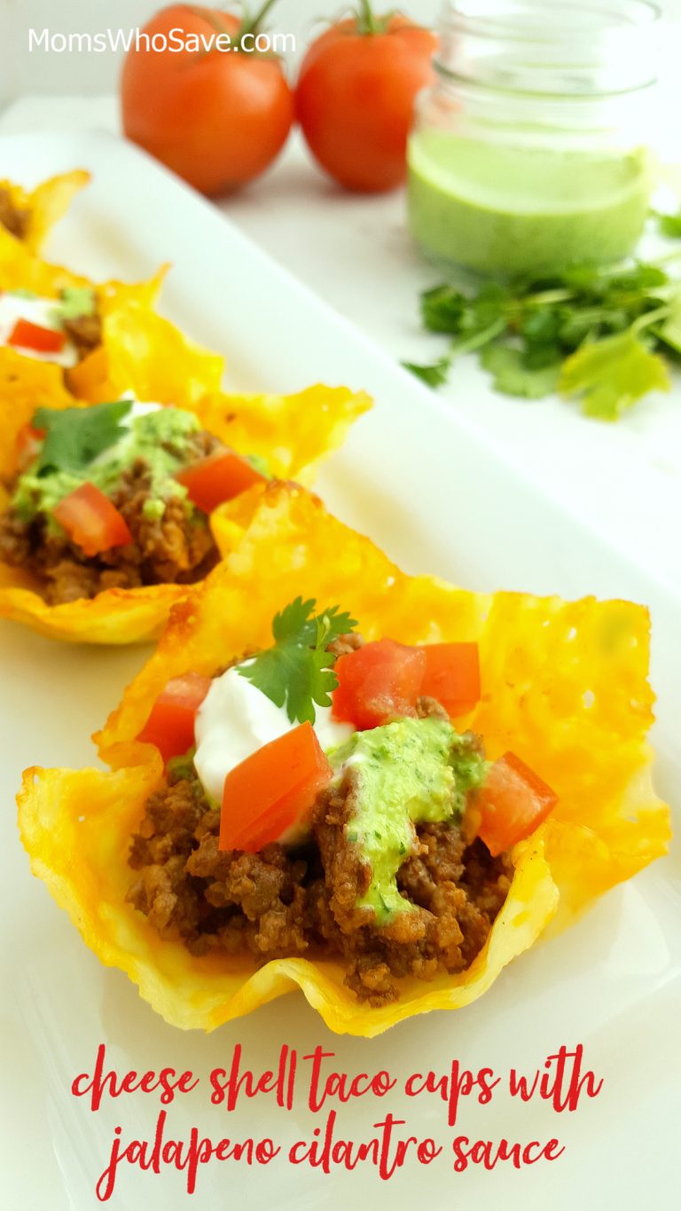 Cheese Shell Taco Cups With Jalapeno Cilantro Sauce (Keto-Friendly ...