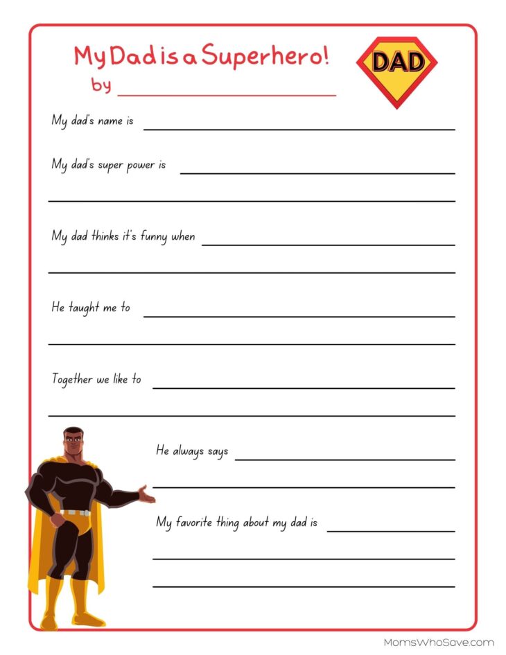 Free Father's Day Fill-in-the-Blank Printable: Superhero Edition ...