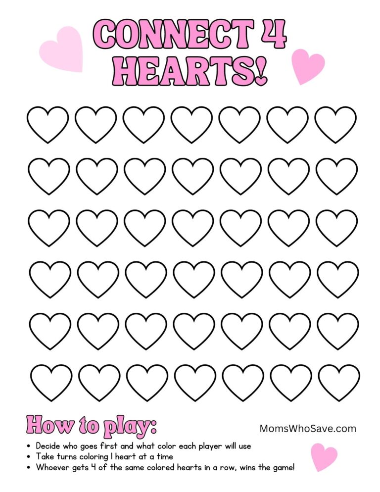 Connect 4 Hearts Game Printable: Perfect For Valentine's Day ...